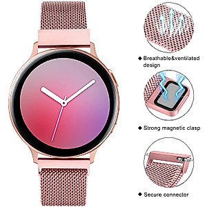 YILED Metal Bands for Samsung Galaxy Watch Active 2 40mm 44mm, 20mm Stainless Steel Mesh Watch Strap for Galaxy Watch 3 41mm 42mm (Rose Pink)