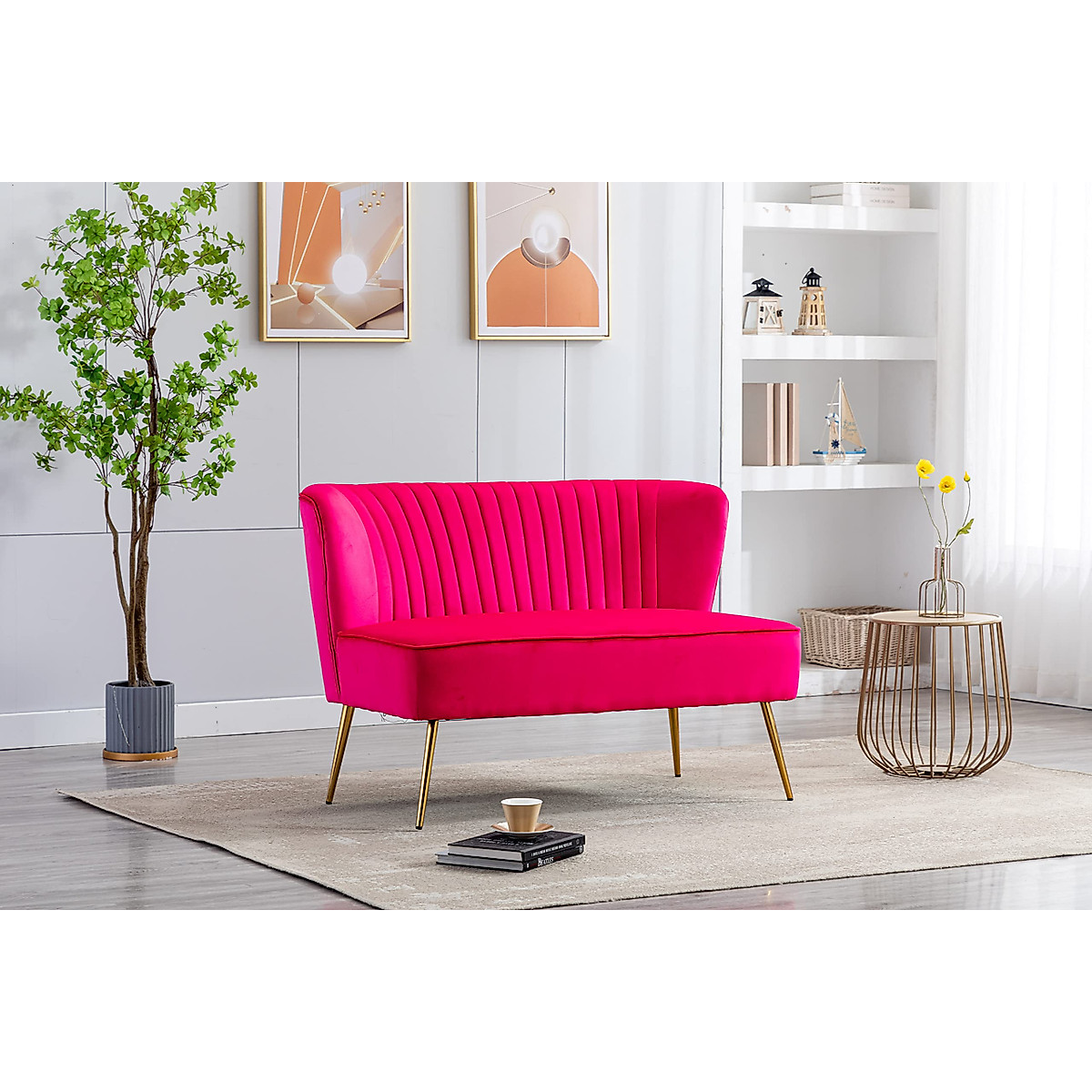 ZOBIDO Velvet Couch Modern Loveseat Sofa Twin Size Contemporary Sofas Upholstered Couch with Contemporary Velvet Upholstered Sofa Couch for Living Room and Bedroom (Rose red)