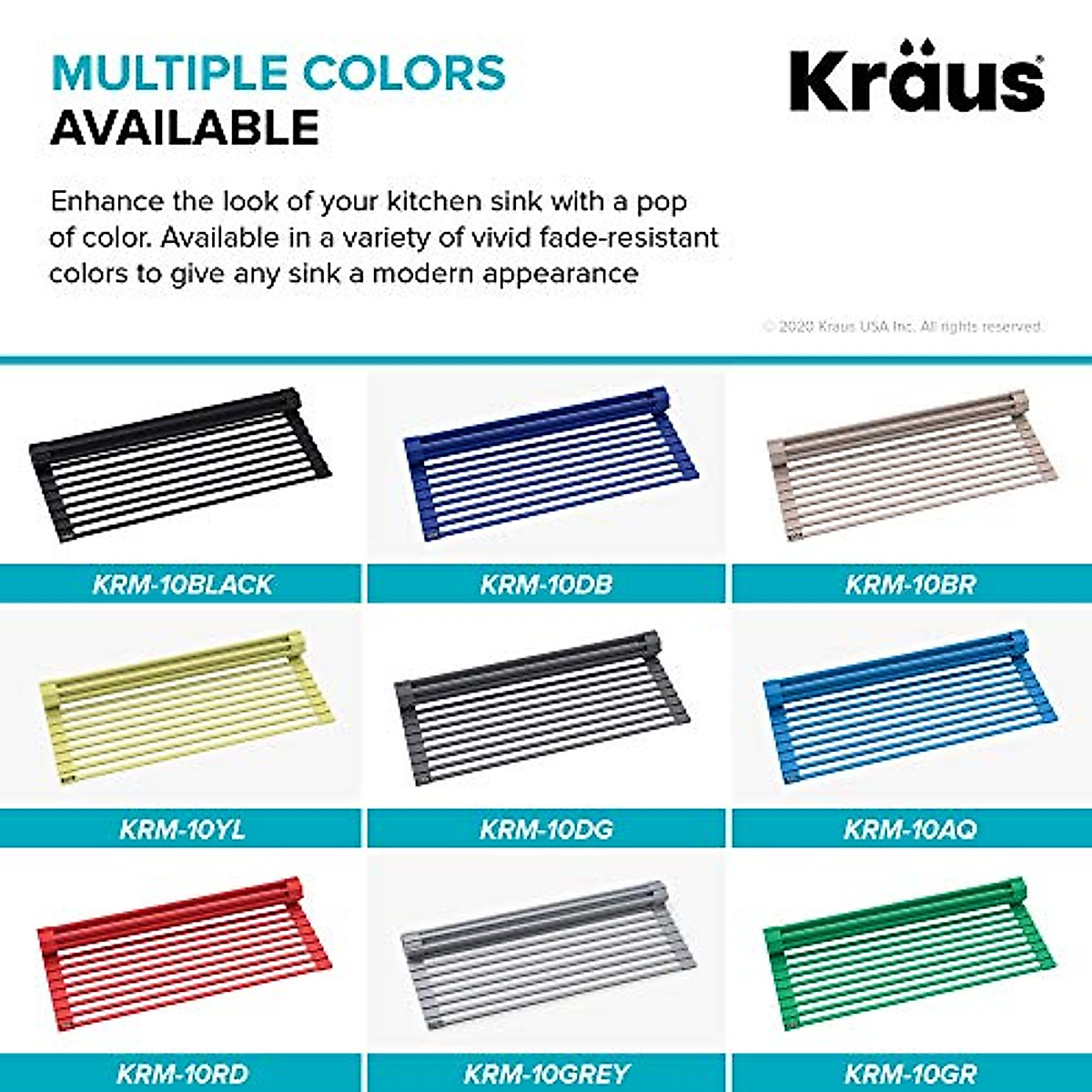 Kraus KRM-10BR Kore Multipurpose Over-Sink Roll-Up Dish Drying Rack, 21 Inch-Regular, Brown