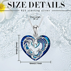 Shusukue Wave Necklace 925 Sterling Silver Heart Blue Crystal Necklace Surfer Beach Jewelry Gifts Ocean Summer Jewelry Gifts for Women