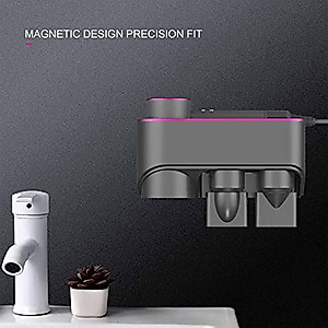 SATUO Hair Dryer Holder for Dyson, Storage Rack for Dyson Supersonic Hair Dryer, Organizer for Curler, Diffuser and Two Nozzles (Fuchsia)