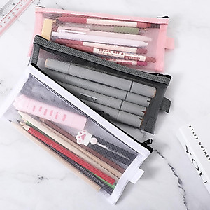 Qianyu 3 Pcs Grid Mesh Storage Case with Handle and Zipper Clear Double-layer Large Capacity Storage Pouch Travel Makeup Bag Cute Simple Toiletry Bag for Adult Office College Students Essentials