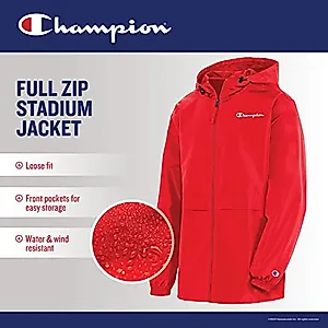 Champion mens Stadium Full Zip Jacket, Left Chest Script Jacket, Black-549369, X-Large US