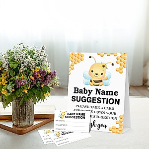 Baby Name Suggestion For Baby Shower, Honeycomb Bumble Bee Name Suggestion Games Cards, 1 Sign & 50 Fill-in Cards Kit, Baby Showers Gender Reveal Game Cards Party Favors, Decorations - NAME-b004