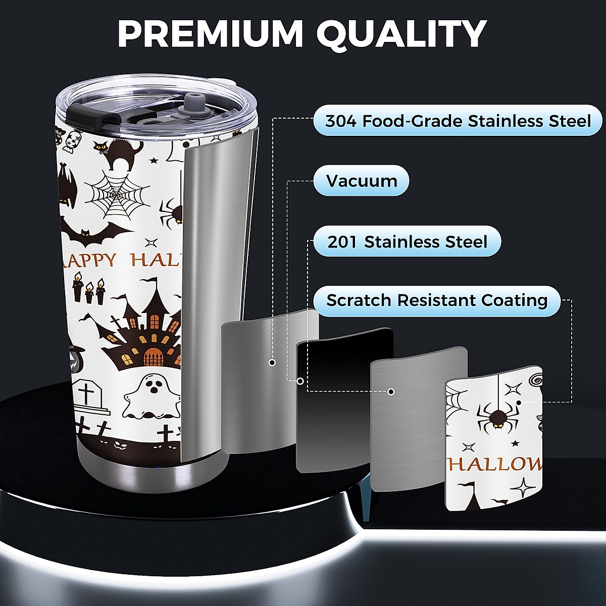 LATTPLYN Gifts for Halloween, Black Cat Halloween Tumbler with Lid, 20 oz Bat Spider Web Ghost Witch Printed Insulated Stainless Steel Travel Mug Horror Movies Lover Gifts for Friends, Coworkers