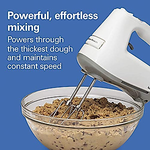 Hamilton Beach Electric Hand Mixer with DC Motor & 3 Speeds, Wire Beaters, Whisk, Swivel Cord and Bowl Rest White (62661)