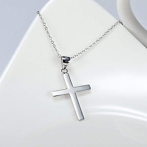 LUHE Small Cross Necklace Sterling Silver White Gold Plated Father Daughter Necklace for Men Women