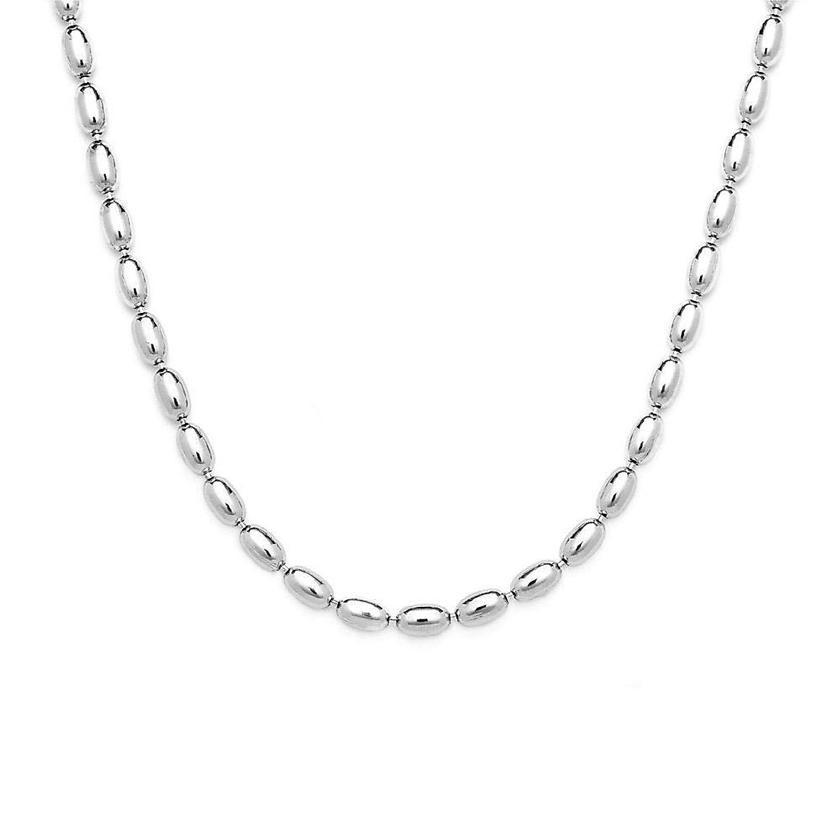 925 Sterling Silver Oval Bead Necklace, 3MM, 4MM Sterling Silver Bead Ball Necklace, Rice Bead Chain Necklace, Silver Beaded Necklace 16-36 (24, 3MM)