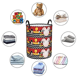 Ybovejuk Cute Large Laundry Basket fit Cartoon Character B11 Durable Waterproof Portable with Handle for Bedroom Room collapsible baskets Round Dirty Storage Clothes Circular hampers - M Black 11
