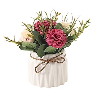 14.5cm Simulation Hydrangea Plant Potted Fake Garden Bonsai Decoration Home Desktop Decorat n Wedding Gift (White)