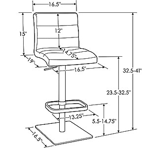 Zuri Furniture Modern Adjustable Height Slate Lush Bar Stool with Brushed Square Base