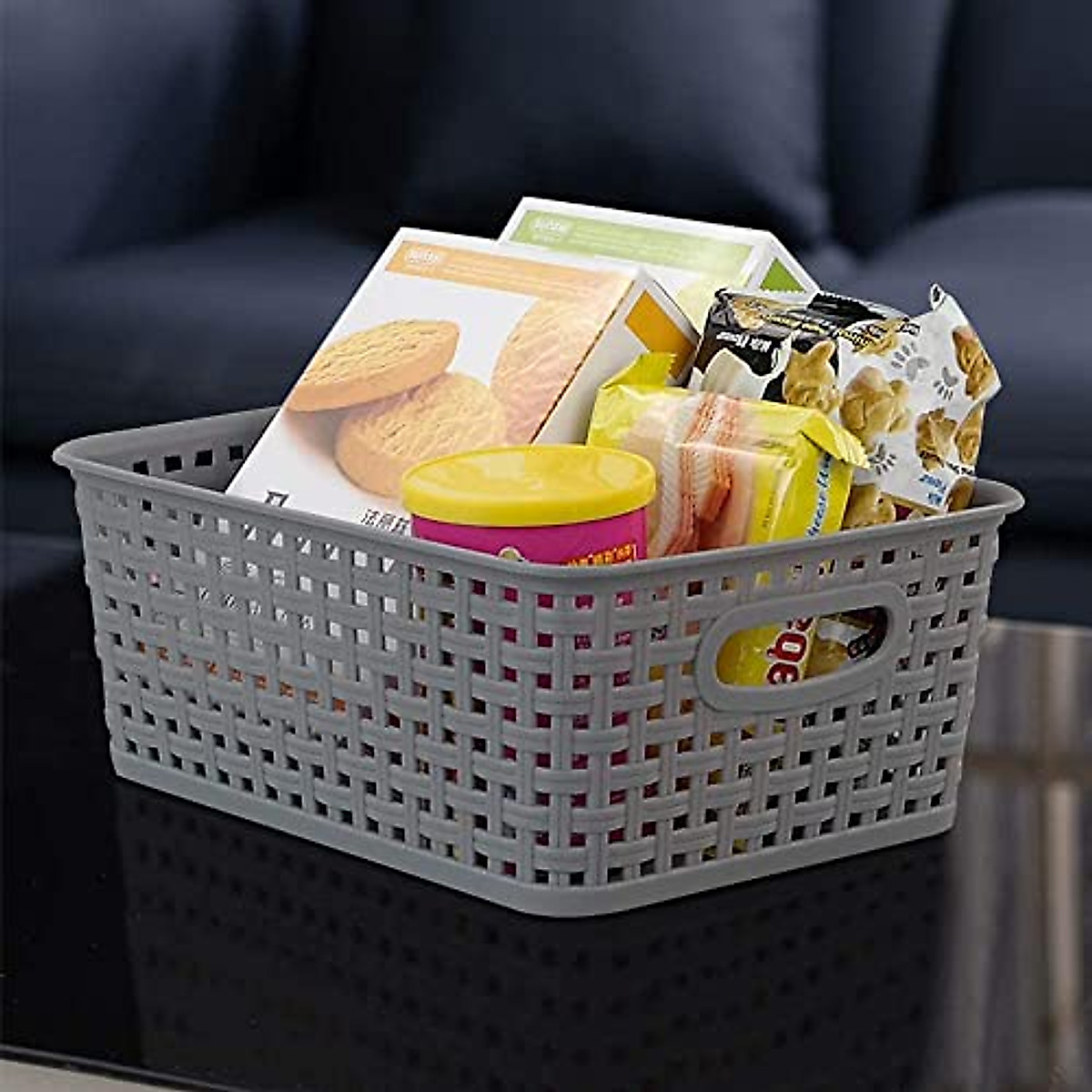 Wekioger Plastic Storage Baskets with Handles, Gray, Set of 6
