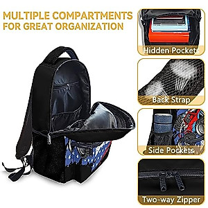 PoshWrap Truck School Backpack for Boys, 16 Inch Black Backpacks for Kids, Durable Cartoon Bookbag for Elementary