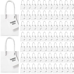 100 Pack Mini Gift Bags Bulk, 4 x 2.75 x 4.5 Inches Paper Bags with Gift Tags, Extra Small Paper Gift Bags with Handles for Birthday Gifts, Party Favors, Weddings, Baby Showers (White)