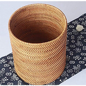 VECANCE Upscale Handwoven Woven Rattan Round Waste Basket Paper Wastebaskets Storage Basket Rubbish Bin for Your Home Office (20x20CM)