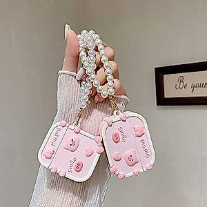 QIXIU for AirPods Pro Case Cover with Pearl Bracelet,Full Protective Silicone Skin Accessories for Women Girl,Kawaii Cute Piglet Wireless Charging Headset Accessories,Pink