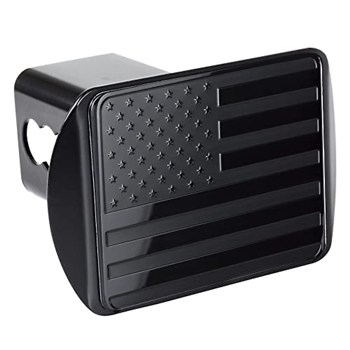 Stainless Steel Hitch Cover,USA Flag Emblem Metal (Black)