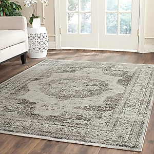 SAFAVIEH Vintage Collection Area Rug - 9' x 12', Grey & Multi, Oriental Traditional Distressed Viscose Design, Ideal for High Traffic Areas in Living Room, Bedroom (VTG158-770)