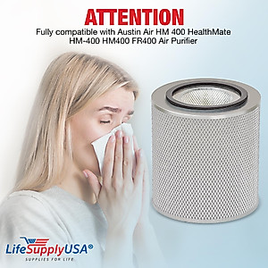 LifeSupplyUSA True HEPA Filter Replacement Compatible with Austin Air HM 400 HealthMate HM-400 HM400 FR400 Air Purifier