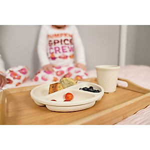 BraveJusticeKidsCo. | SiliSteel™ 2 Pack Silicone Plate for Big Kids | Divided with Deep Sides and Three Compartments | Dishwasher Safe | Patent Pending (Cream)