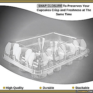 OccasionWise Premium Large Clear Cupcake Boxes with 12 Compartments | Durable Cup Cake Container/Holder to Keep Your Cupcakes or Muffins Delicious and Fresh Longer | Pack of 4