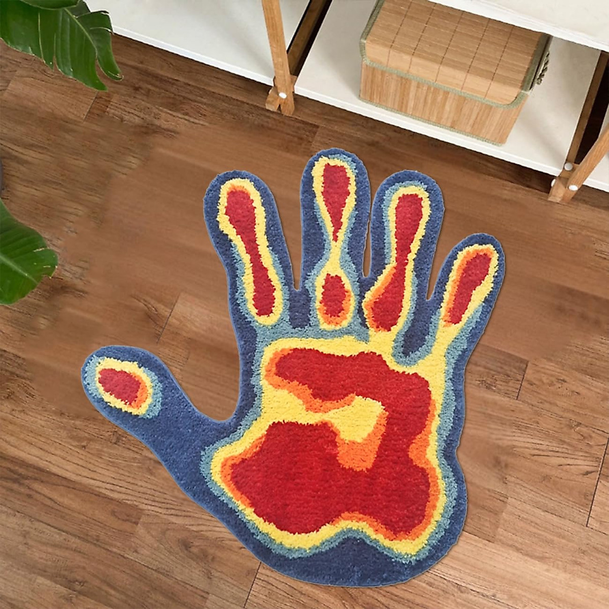 Shovagy Hand Shaped Rug Fun Bedroom Rug Aesthetic Cool Bathroom Rugs Cute Cartoon Abstract Bathroom Mat Extra Soft Tufted Quick Dry Non Slip Bath Mats for Bathroom (Red,2.6 x 2.6FT)