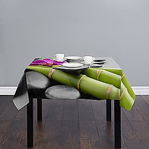 CyCoShower Tablecloth 53x53 inch Burlap Table Cloth Red Orchid with Black Basalt Stones on The Bamboo Ultra-Soft Table Runners for Dining,Kitchen,Wedding, Parties Outdoor Use