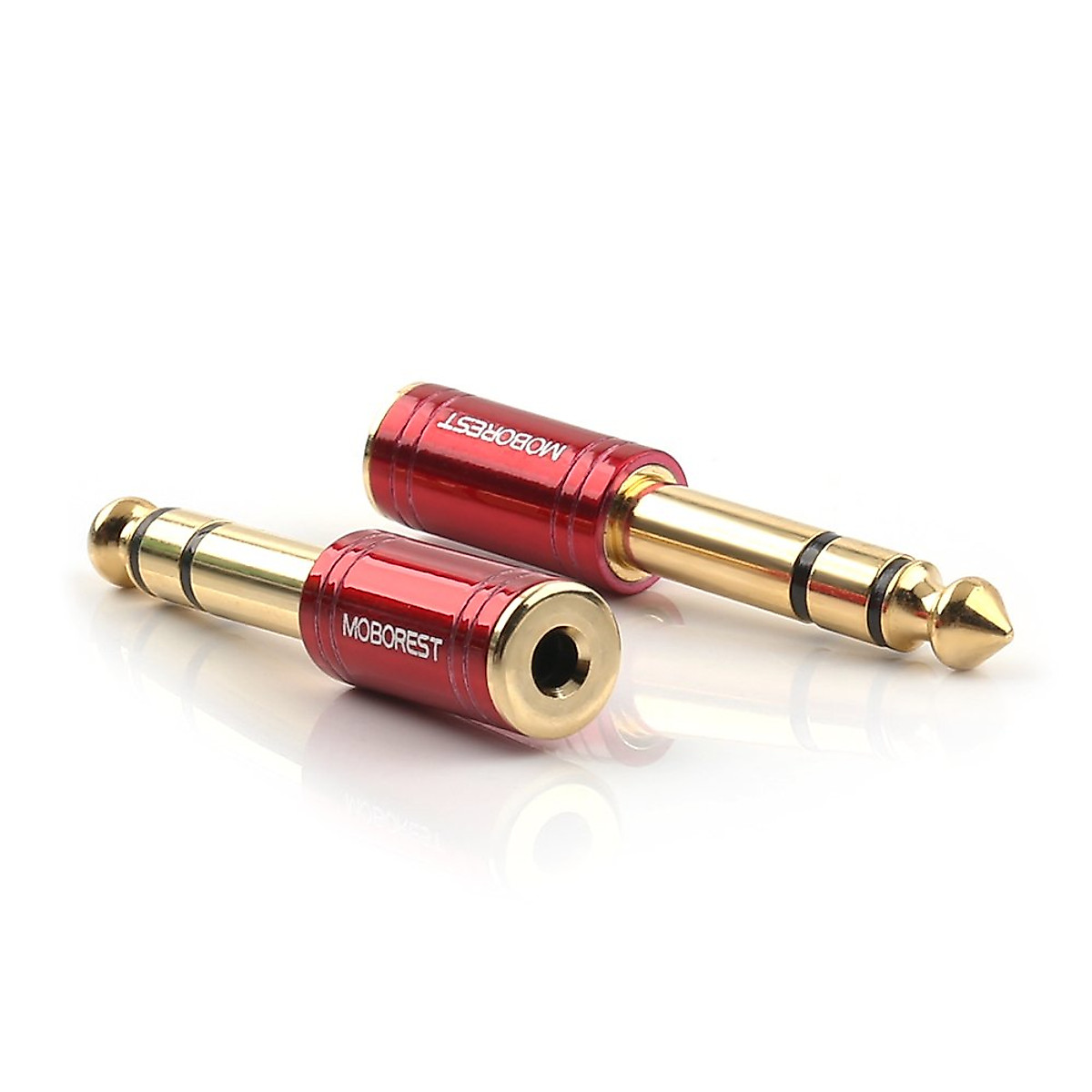 MOBOREST 1/4 Male to 1/8 Female Pure Copper Adapter, 6.35mm Stereo Male to 3.5mm Plug Jack Female Stereo Adapter Red 2-Pack