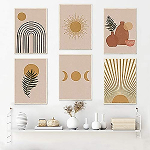 iMagitek Set of 6 Unframed Neutral Boho Art Prints, Boho Rainbow Wall Art, Mid Century Art Prints Set, Gallery Wall Art, Earth Tones Wall Art Prints, Earthy Wall Art Prints (8" x 10")
