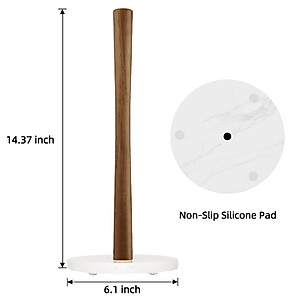 Buruis Wood Paper Towel Holder, Marble Base Modern Decorative Countertop Standing Rolls Holder for Kitchen, Toilet, Pantry and Bathroom (Marble Base White)