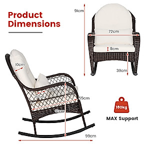 ORALNER Patio Wicker Rocking Chair, Outdoor PE Rattan Rocker with Seat and Back Cushion, Waist Pillow, Armrests, Garden Chair for Porch, Backyard, Poolside, Deck (1, Off White)