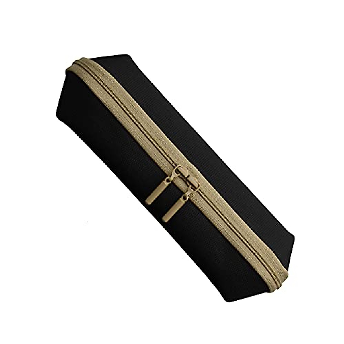 Enyuwlcm Canvas Stationery Stylish Small Pencil Pouch and Slim Pencil Case with 2 Zippers 1 Pack Black