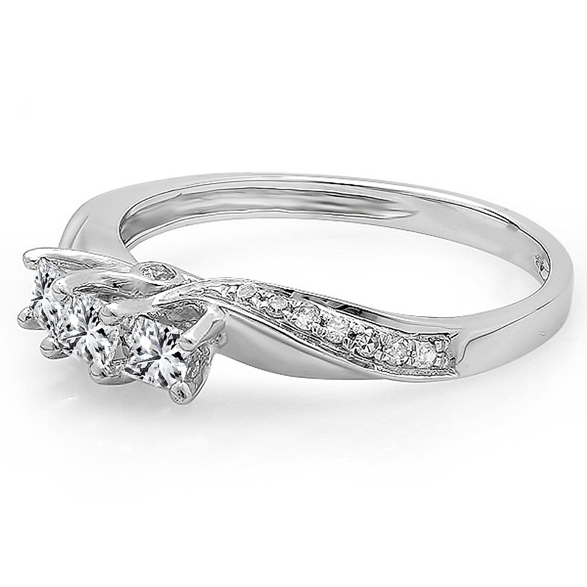Dazzlingrock Collection 0.50 Carat (ctw) 10K Princess & Round Diamond 3 Stone Engagement Ring 1/2 CT, White Gold, Size 7