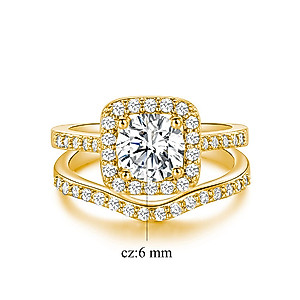 18K Gold Plated Two-in-One Wedding Engagement Eternity Rings Halo Cubic Zirconia Bridal Rings Set 7