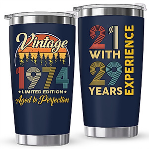 ZAGKOO 50th Birthday Gifts for Him, Her, Men, Women - 50th Birthday Decorations, 50 Year Old Gifts for Men 1974, Funny 50th Birthday Gag Gift Ideas, Happy Turning 50 Vintage - Navy Tumbler Cup 20oz