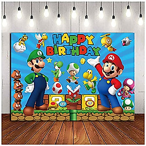 Super Mario Gold Coin Video Game Happy Birthday Theme Photography Backdrops 5x3ft Children Boys Birthday Party Decor Supplies Cake Table Decor Kids Shoot Photo Backgrounds Props Vinyl