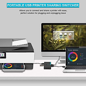 SGEYR Metal USB Switch 2 Computers Sharing 4 USB Devices USB 2.0 Switcher Box, USB Peripheral Switch Adapter, for Printer, Mouse, Scanner, PCs with One-Button Swapping and 2 Pack USB A to A Cable
