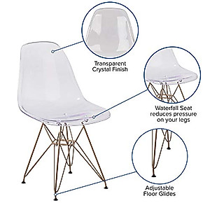 Flash Furniture Elon Series Ghost Chair with Gold Metal Base