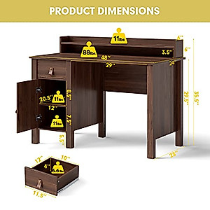Tangkula Computer Desk with Storage Drawer & Cabinet, Wood Home Office Desk with Hutch, 48 Inch Vintage Desk for Bedroom with Adjustable Inner Shelf, Executive Desk Writing Study Desk, Vanity Desk
