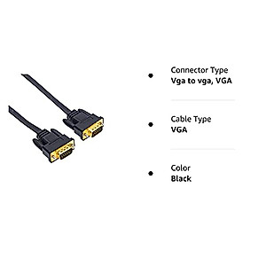 DTech Thin Computer Monitor VGA Cable 6ft Standard 15 Pin Connector Male to Male VGA Cord Flat Wire for Desktop (6 Feet, Black)