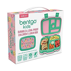 Bentgo® Kids Prints Leak-Proof, 5-Compartment Bento-Style Kids Lunch Box - Ideal Portion Sizes for Ages 3 to 7 - BPA-Free, Dishwasher Safe, Food-Safe Materials (Tropical)
