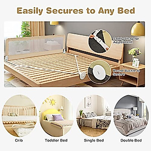 HONEY JOY Bed Rail for Toddlers, 71-in Extra Long, Portable Safety Bed Guardrail w/Double Safety Child Lock, Foldable Baby Bed Rail Guard, Fit King & Queen Full Twin Size Bed Mattress(Beige, Pack 1)