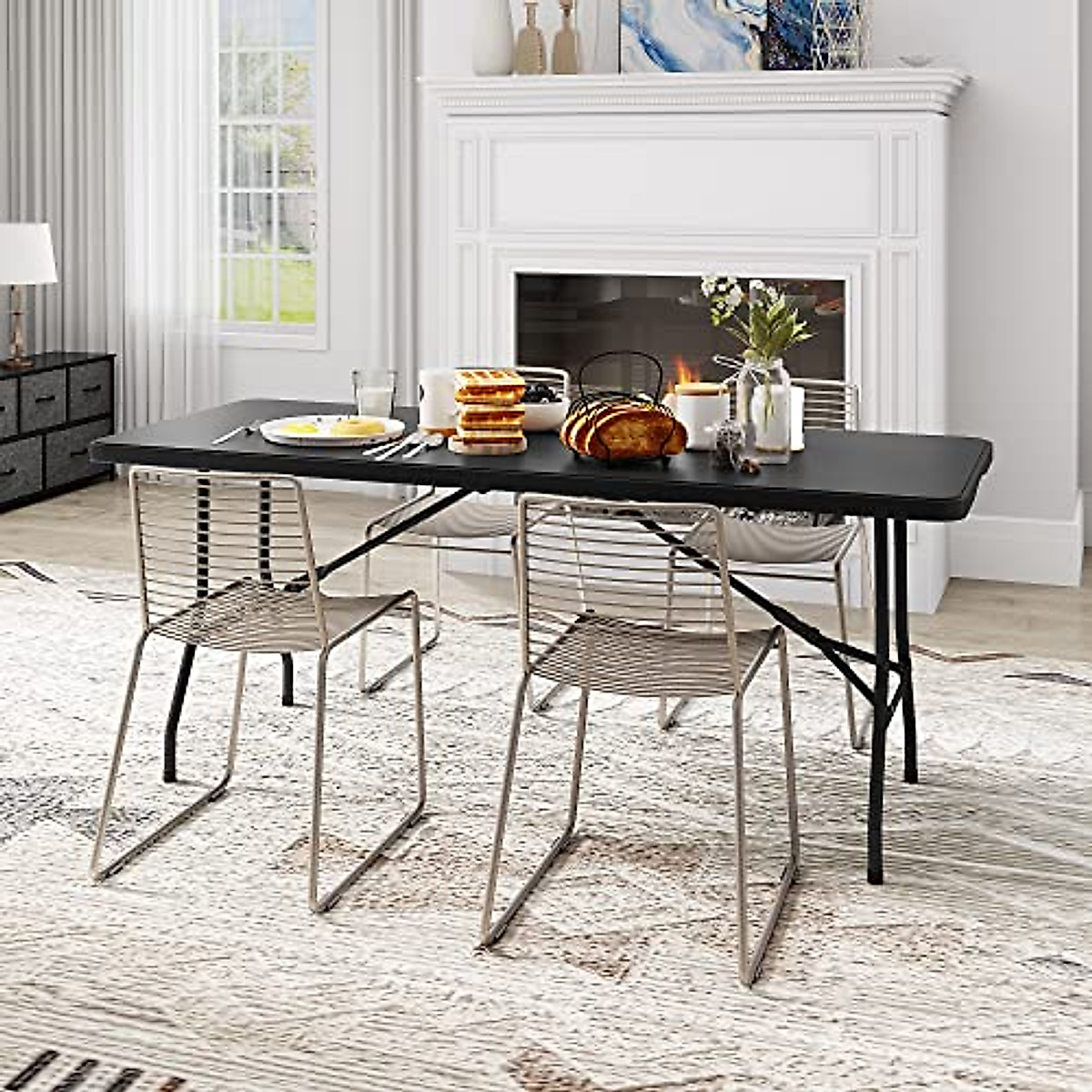 YITAHOME Folding Tables Heavy Duty Folding Table 6ft with Carrying Handle Plastic Fold up Table for Outdoor Camping Picnic Parties/Indoor Events All in Black