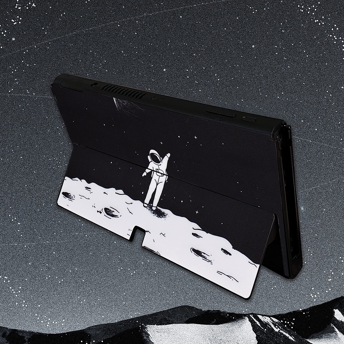 BelugaDesign Space Switch Skin | Cool Sticker Wrap Vinyl Decal | Galaxy Spaceship Astronaut Moon Cute | Compatible with Nintendo Switch (Switch OLED, Black White)