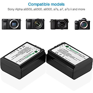 Powerextra 2 Pack Replacement NP-FW50 Battery Compatible with Sony ZV-E10,Alpha A6000, A6500, A6300, A7, A7II, A7SII, A7S, A7S2, A7R, A7R2, A7RII, A55, A5100, RX10, RX10II Digital Camera