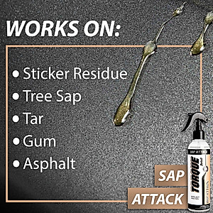 Torque Detail Sap Attack 8oz - Removes Tree Sap, Tar, Gum, Sticker Residue & Asphalt - Sap, Tar, Adhesive, Sticker Remover For Cars