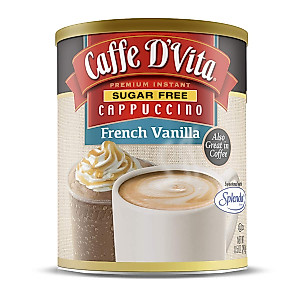 Caffe D'Vita Sugar Free French Vanilla Cappuccino Mix - Instant Cappuccino Mix, Gluten Free, No Cholesterol, No Hydrogenated Oils, 99% Caffeine Free, Sugar Free Cappuccino Mix - 8.5 Oz Can