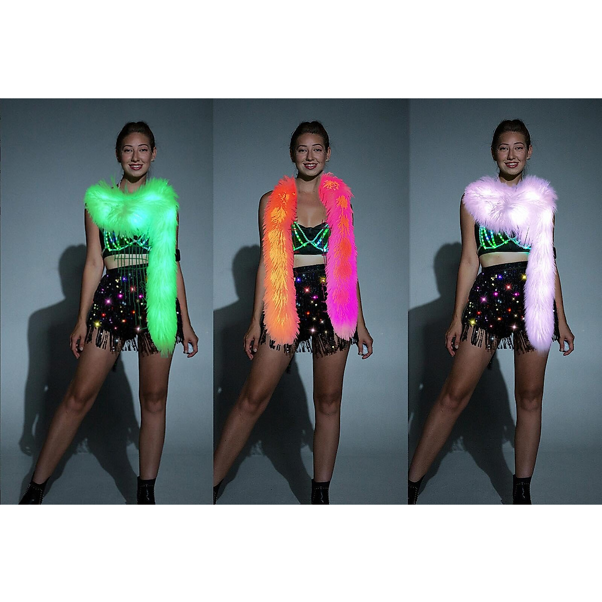 bDDeDD Women Neck Scarf, Winter Wraps Faux Fur Boa Shawl,Party with LED Light Up Long Scarves 100color