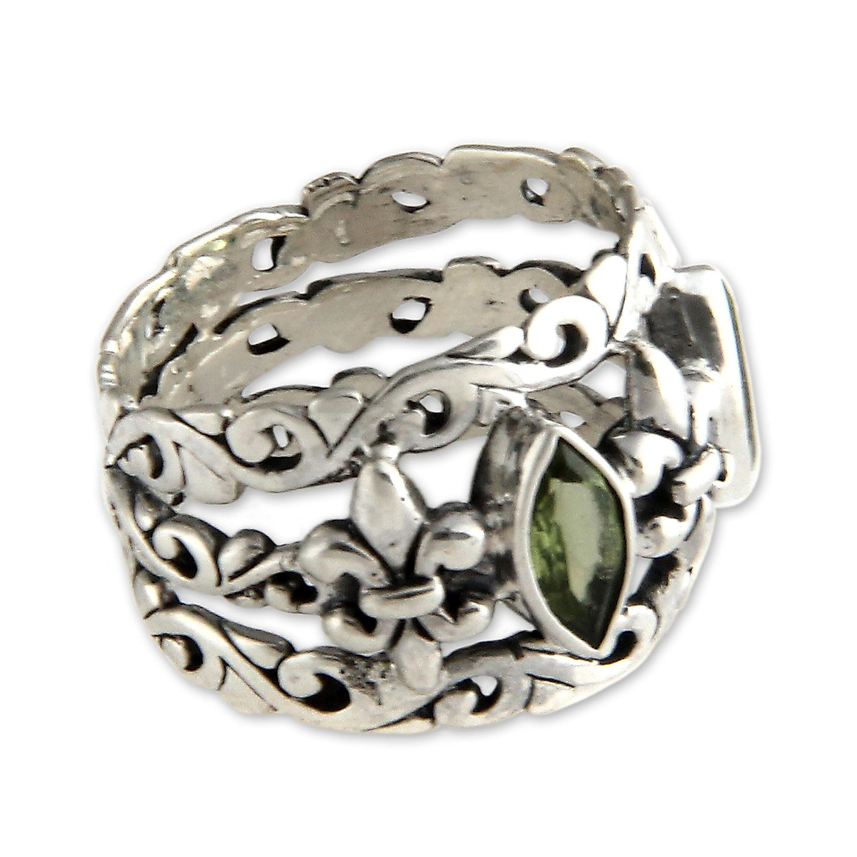 NOVICA Artisan Handmade Peridot Multistone Ring Sterling Silver from Indonesia Green Band Birthstone [ring Front 0.6 in L x 0.8 in W x 0.1 in H Band Width 9 mm W] ' Splendor in Green'