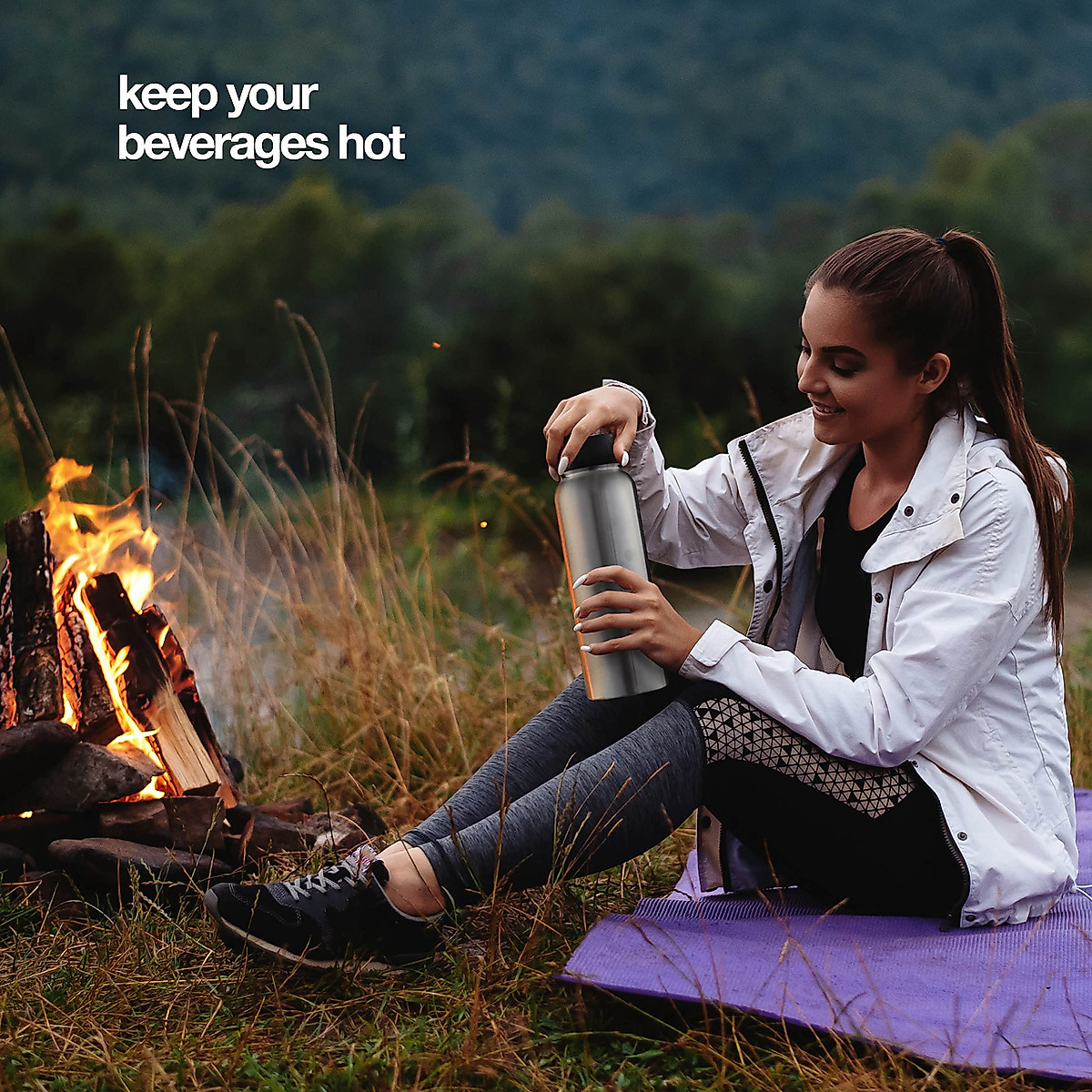 Brewberry Stainless Steel Insulated Water Bottle and Travel Mug for Hot and Cold Beverages, Wide Mouth, Double Wall Insulated Hydration Sports Water Bottle for Hiking, Biking, Outdoor, 40 OZ BPA Free